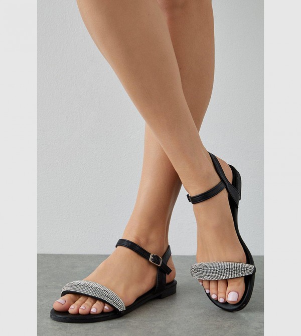 Buy Dorothy Perkins Freya Chunky Sparkly Strap Flat Sandals In Black ...