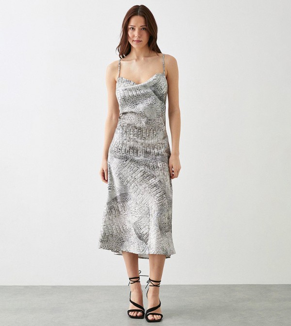 Buy Dorothy Perkins Snake Print Cowl Neck Satin Midi Dress In Multiple ...
