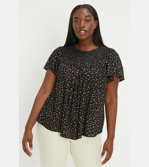 Buy Dorothy Perkins Curve Rose Floral Shirred Yoke Top In Pink ...