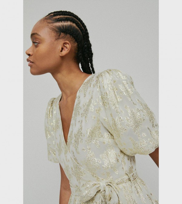 Buy Warehouse Sparkle Jacquard Wrap Midi Dress In Ivory | 6thStreet Kuwait