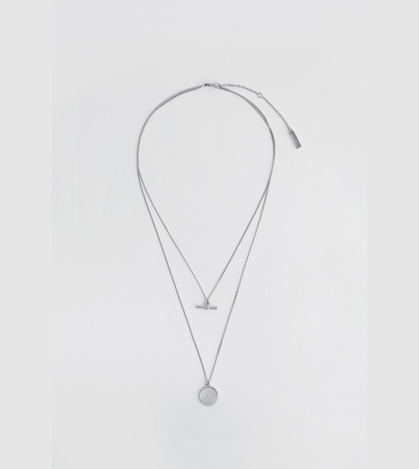 Buy Warehouse Double Layered Pendant Necklace In Silver | 6thStreet Kuwait
