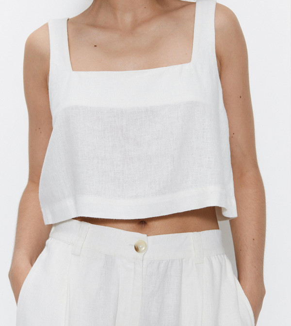 Buy Warehouse Linen Box Strappy Crop Top In White | 6thStreet Kuwait