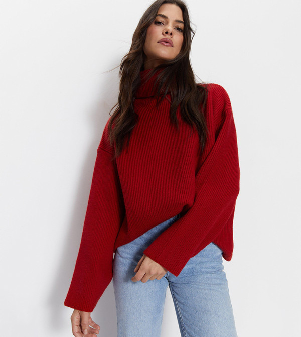 Buy Warehouse Roll Neck Sweater In Red | 6thStreet UAE
