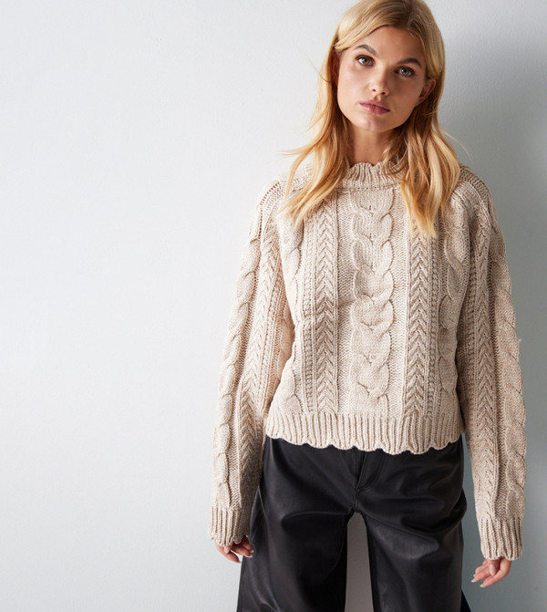 Buy Warehouse Cable Knit Long Sleeves Sweater In Beige | 6thStreet Bahrain