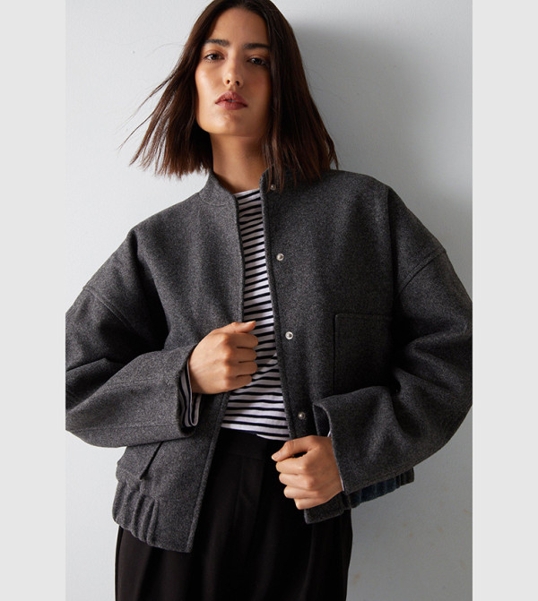 Buy Warehouse Wool Blend Bomber Jacket In CHARCOAL | 6thStreet Kuwait