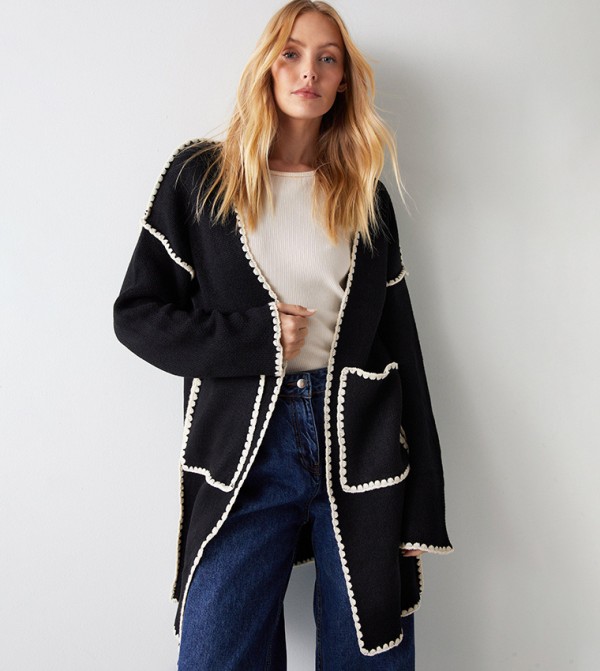 Buy Warehouse Contrast Stitch Cardigan In White | 6thStreet UAE
