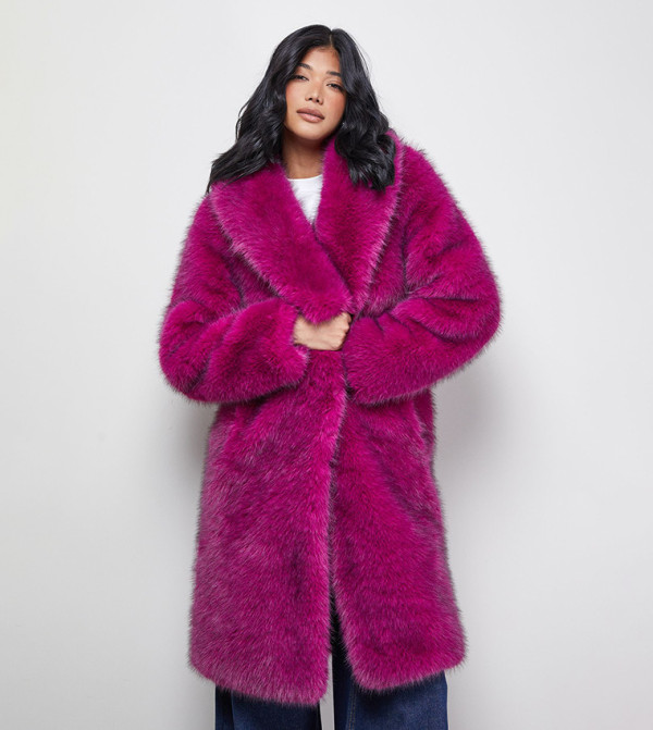 Buy Warehouse Two Tone Luxe Faux Fur Coat In Purple | 6thStreet UAE