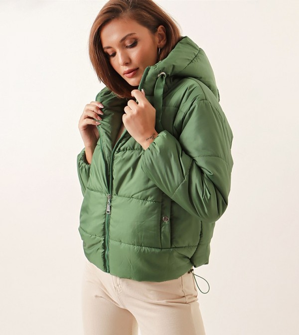 Buy By Saygı Inflatable Hooded Puffer Jacket In Green | 6thStreet UAE