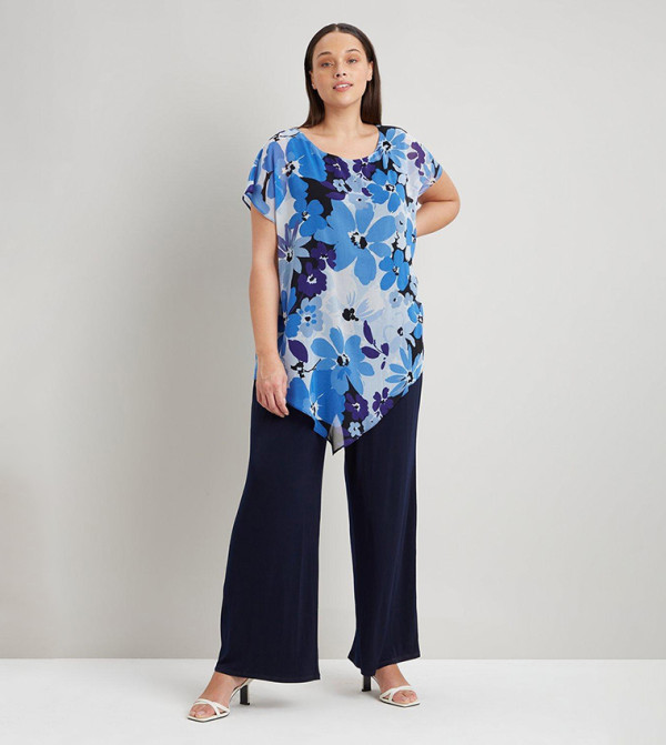 Buy Wallis Curve Blue Floral Print Overlay Jumpsuit In Navy | 6thStreet ...