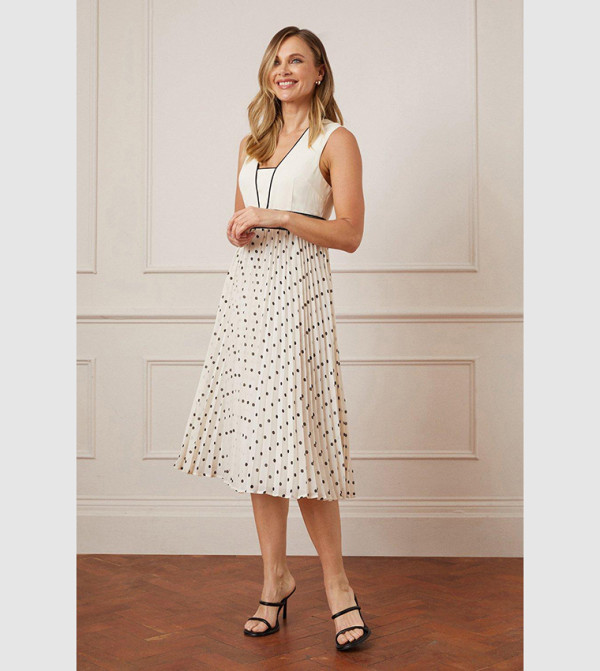 Buy Wallis Sleeveless Lace Trim Spot Midi Dress In Ivory | 6thStreet Kuwait