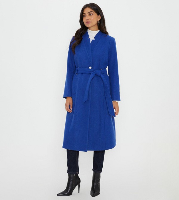 Buy Wallis Blue Collar Detail Belted Wrap Coat In COBALT | 6thStreet ...