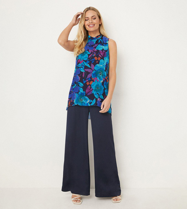 Buy Wallis Blue Floral Print Silk Mix High Neck Top In Blue | 6thStreet ...