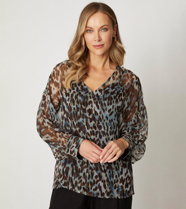Buy Wallis Blue Animal Print Metallic Woven Top In Ivory | 6thStreet UAE