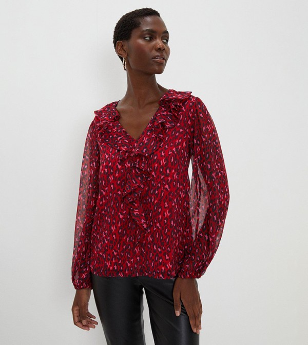Buy Wallis Red Animal Print Frill Front Top In Red | 6thStreet Saudi Arabia