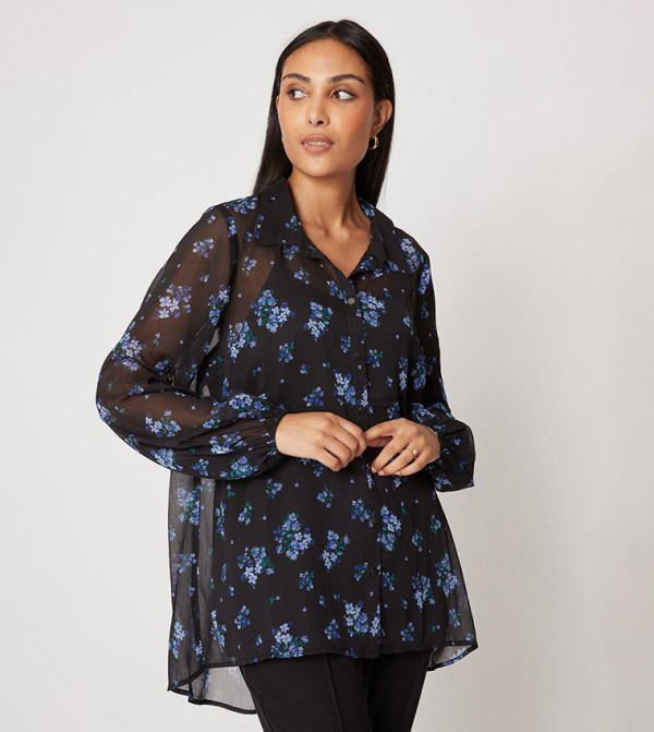 Buy Wallis Blue Floral High Low Shirt In Black | 6thStreet UAE