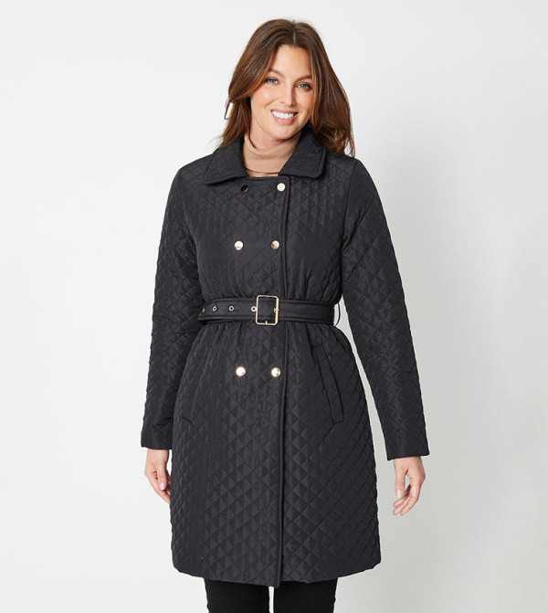 Buy Wallis Mini Diamond Hardware Detail Quilted Coat In Black ...