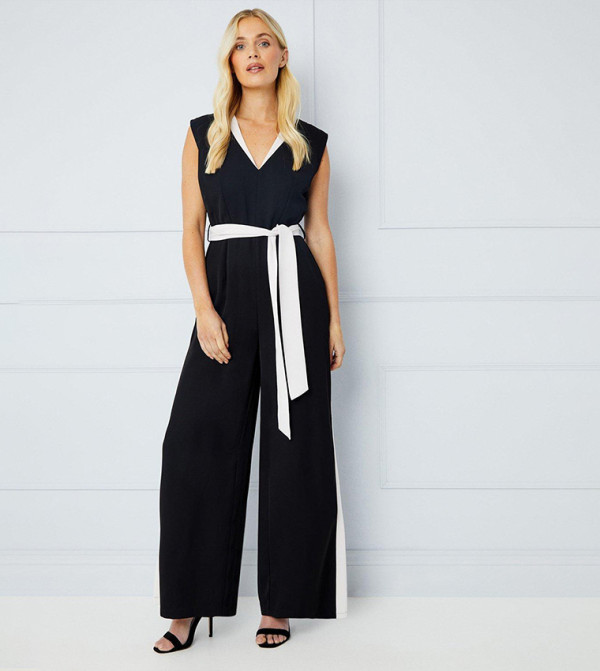 Buy Wallis Petite Tailored Contrast Wide Leg Jumpsuit In Black ...