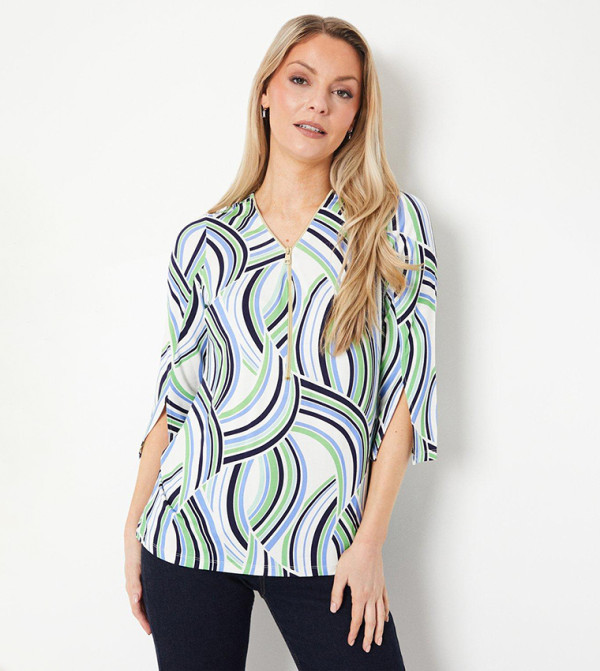Buy Wallis Patterned Half Zip Split Sleeves Top In Multiple Colors ...