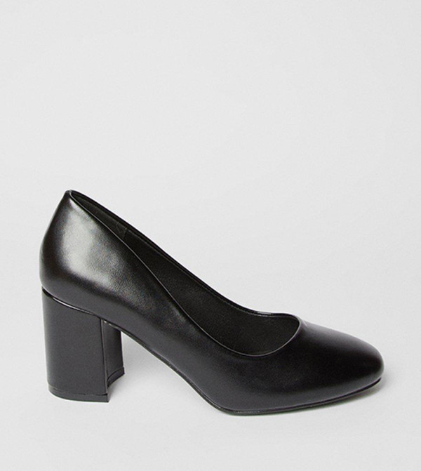 Buy Wallis Outlet Ella Round Toe High Block Heel Pumps In Black ...
