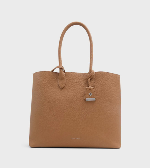Buy Call It Spring CALODAR Textured Logo Metal Tote Bag In Tan ...