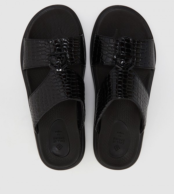 Buy Call It Spring Croc Textured Sandals In Black | 6thStreet UAE