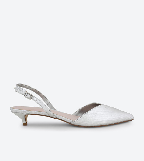 Buy Charles & Keith Sling Back Kitten Heel Sandals Silver In Silver ...