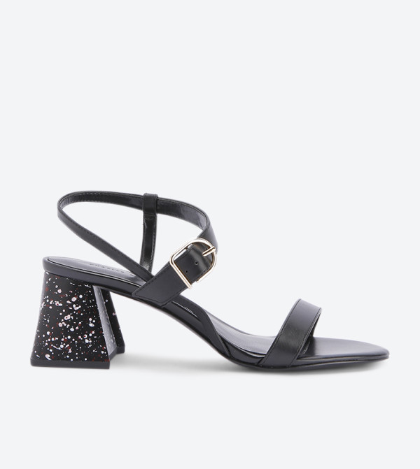 Buy Charles & Keith Terrazzo Print Flare Block Heel Sandals Black In ...