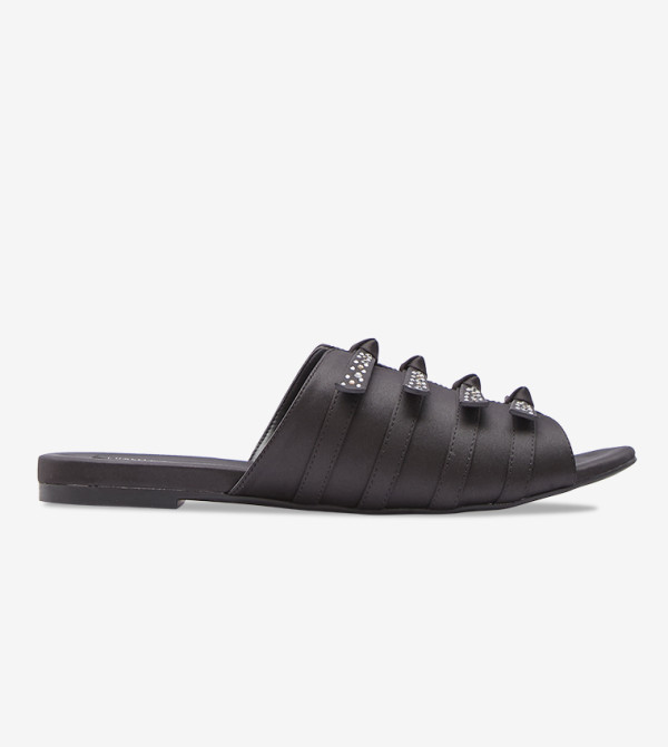 Buy Charles & Keith Open Toe Embellished Flats Sandals Black_CK1 ...