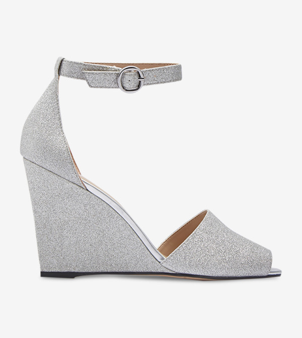 Buy Charles & Keith Glitter Peep Toe Wedges Silver In Silver ...