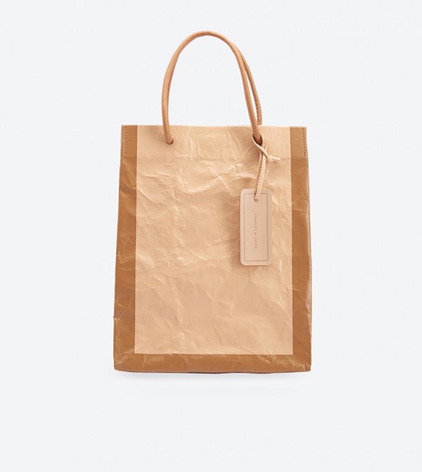 Buy Charles & Keith Double Handle Paper Esque Tote Bag Beige In Beige ...