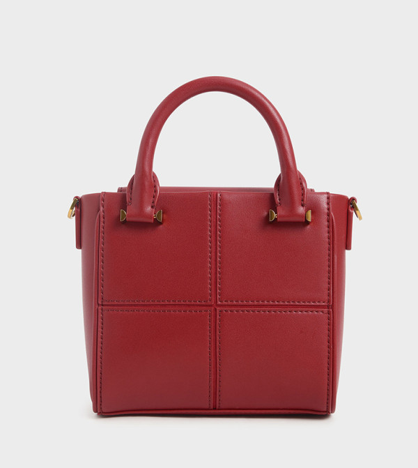 Buy Charles & Keith Textured Panelled Top Handle Bag Red In Red ...