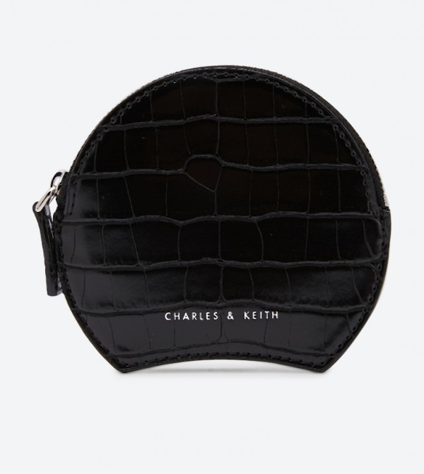 Buy Charles & Keith Semi Circle Croc Effect Mini Pouch Black In Black ...