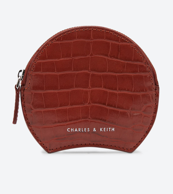 Buy Charles & Keith Semi Circle Croc Effect Mini Pouch Burgundy In ...