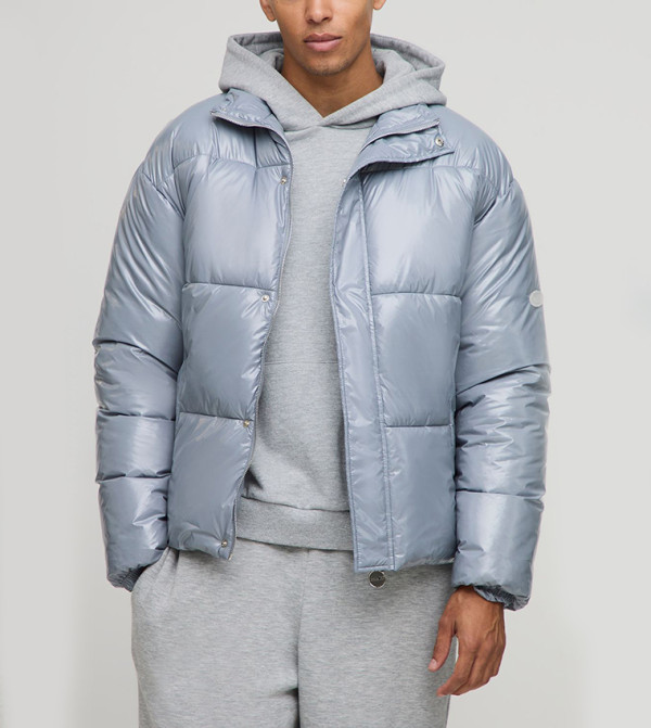 Buy BoohooMAN High Shine Funnel Neck Puffer Jacket In Grey | 6thStreet UAE
