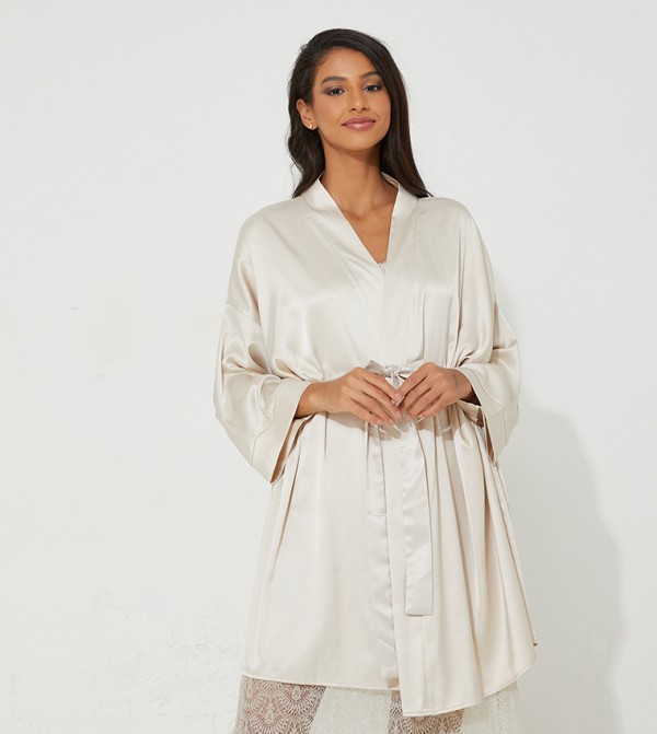 Buy SecondSkin The Bride Satin And Lace Robe Set In Beige | 6thStreet UAE