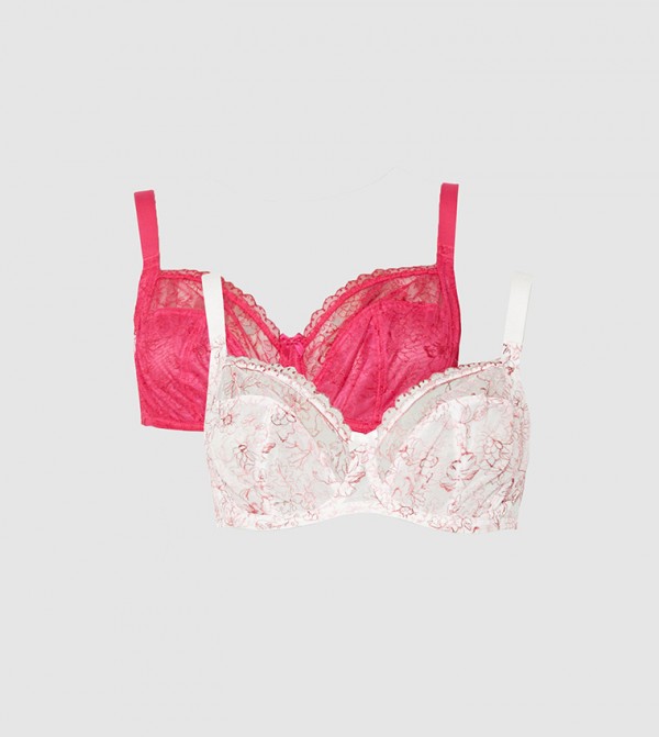 Buy Gorgeous Pack Of 2 Floral Embroidered Balcony Bras In Pink ...