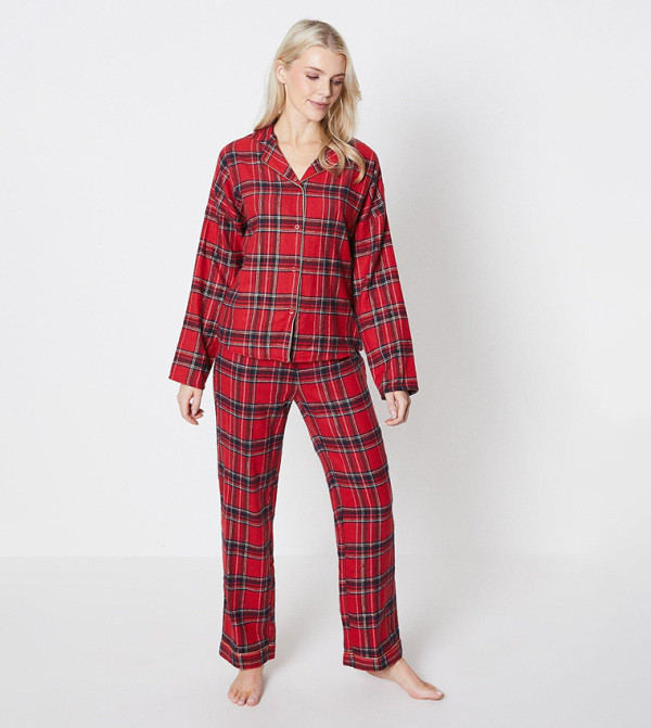 Buy Debenhams Traditional Christmas Check Revere Pyjama Set In Red ...