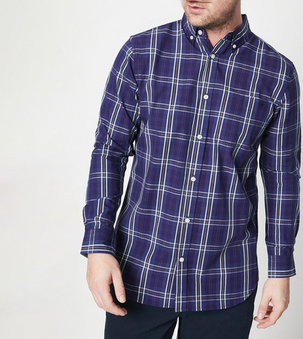 Buy Maine Classic Highlight Checkered Long Sleeves Shirt In Dark Blue ...