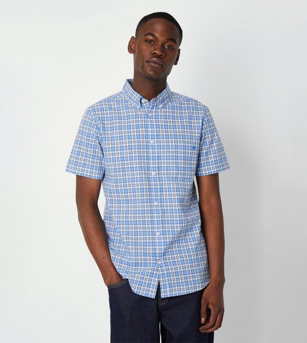 Buy Maine Highlight Plaid Check Short Sleeves Shirt In Blue | 6thStreet ...