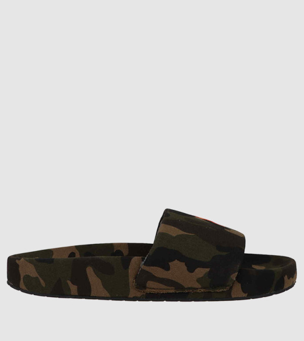 Buy Polo Ralph Lauren Hendrick Camo Print Slides In Brown | 6thStreet UAE