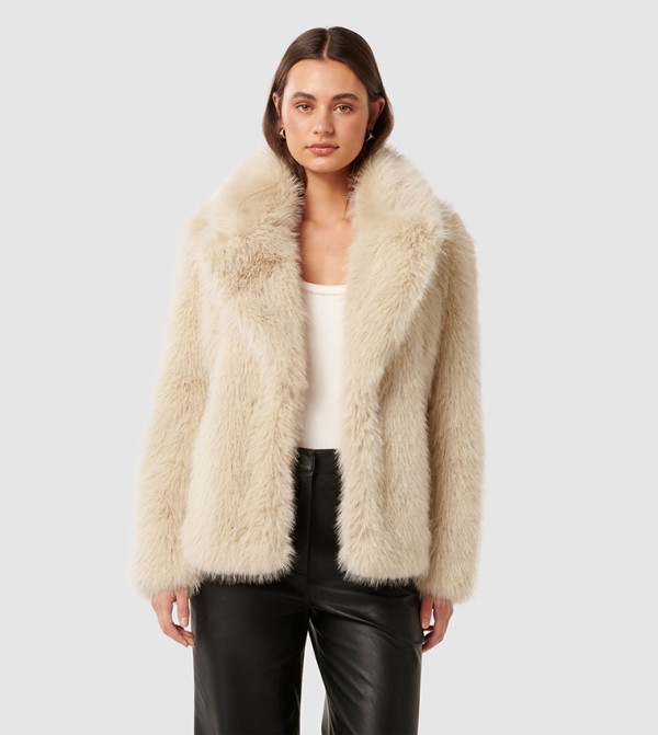 Buy Forever New HUNTER Faux Fur Long Sleeves Coat In Beige | 6thstreet ...