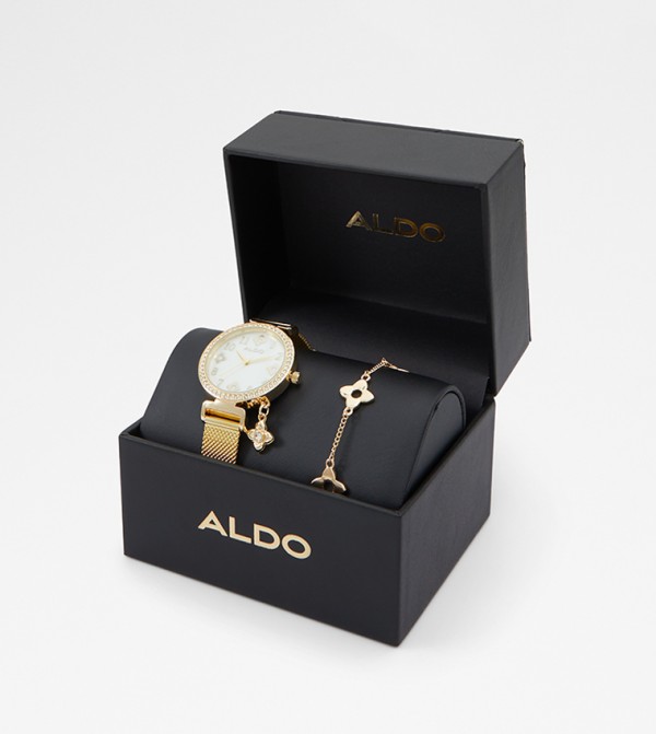 Buy Aldo Accessories FRAERIA Embellished Watch And Bracelet Set In Gold | 6thStreet Qatar