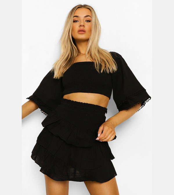 Buy Boohoo Shirred Top And Rara Skirt Set In Black | 6thstreet Qatar
