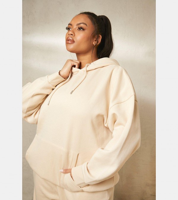 Buy Boohoo Recycled Plus Basic Oversized Hoodie In Beige | 6thStreet Oman