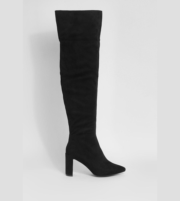 Buy Boohoo Wide Fit Block Heel Thigh High Boots In Black | 6thStreet ...