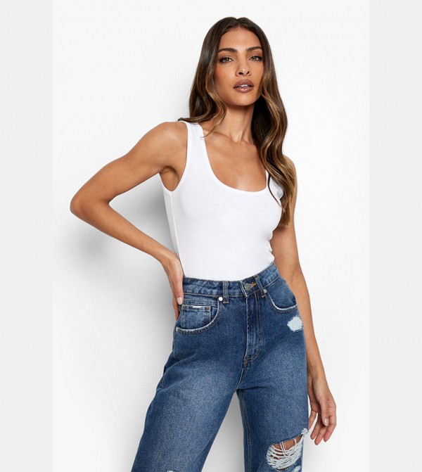 Buy Boohoo Basic Full Length Wide Strap Top In White | 6thStreet Saudi ...