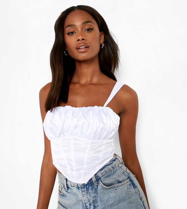 Buy Boohoo Square Neck Ruched Front Corset Top In Ivory | 6thStreet Qatar