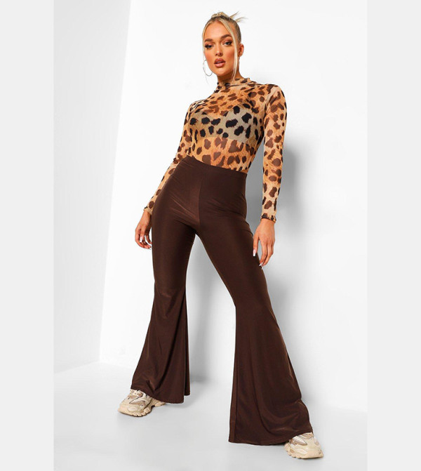 Buy Boohoo Ruched Bum Booty Boosting Flare Pants In CHOCOLATE ...