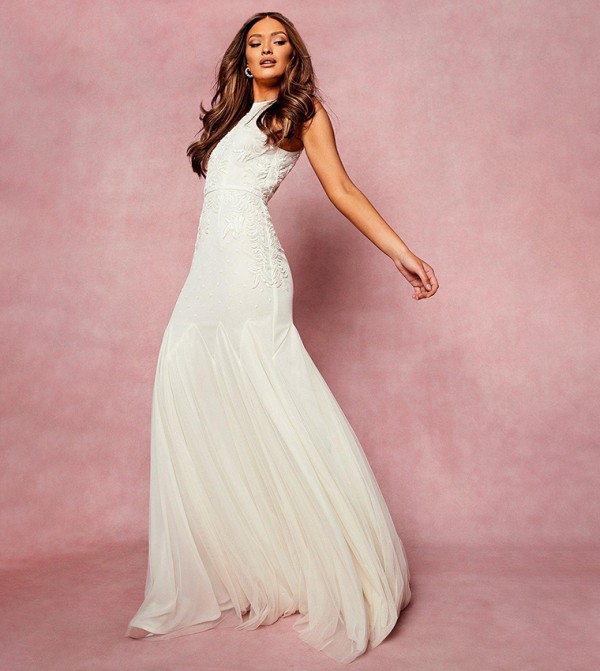 Buy Boohoo Bridesmaid Hand Embellished Halter Maxi Dress In Ivory | 6thStreet Bahrain