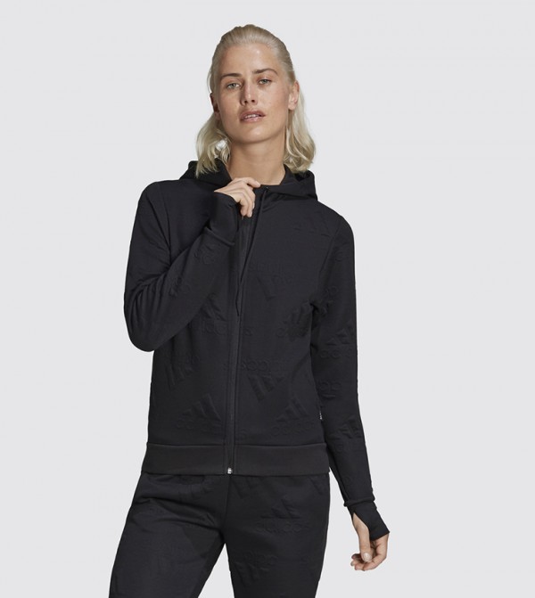 Buy Adidas Aero Ready Jacquard Full Zip Logo Hoodie In Black ...